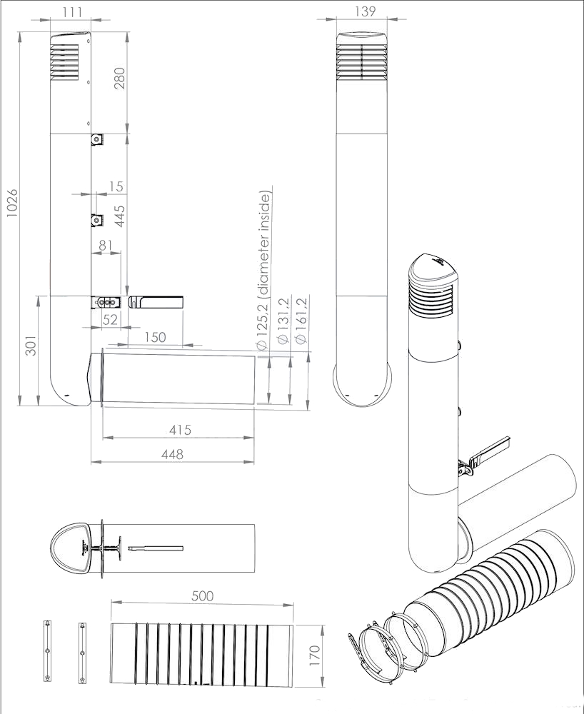 Vilpe Ross Ventilationsrör125/135 Ljusgrå